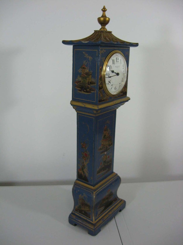20th Century Mappin and Webb Blue Chinoiserie Miniature Longcase Clock ...