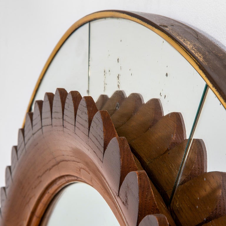 20th Century Marelli Production Wall Round Mirror with Frame in Brass ...