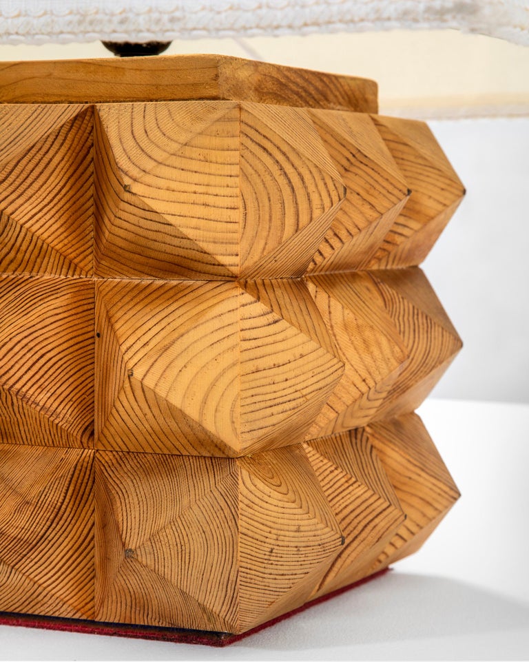 20th Century Mario Ceroli Pair of Table Lamps Mod. Diamante in Wood and ...