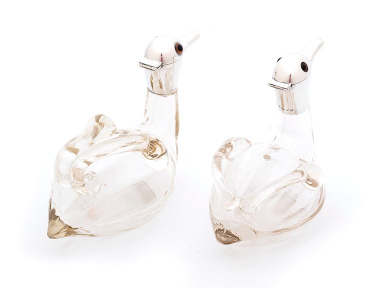 20th Century Matched Pair of Glass Duck Decanters For Sale at 1stDibs