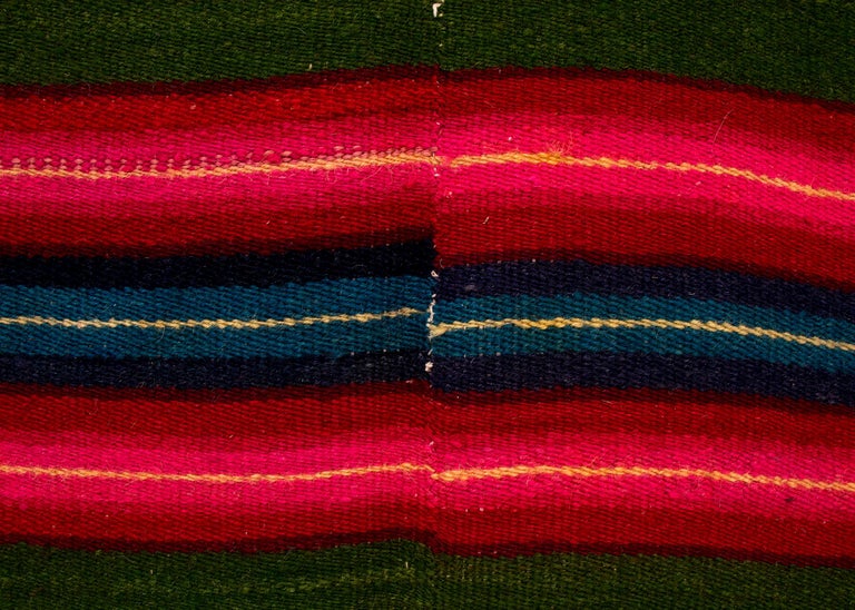 20th Century Mexican Weaving in Green, Red, and Black Horizonal Stripes ...