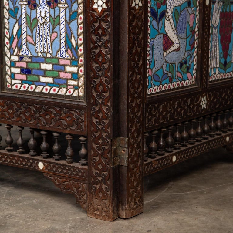 20th Century Middle-Eastern Folding Screen with Enamel Panels at 1stDibs