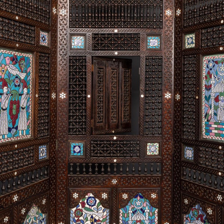 20th Century Middle-Eastern Folding Screen with Enamel Panels at 1stDibs