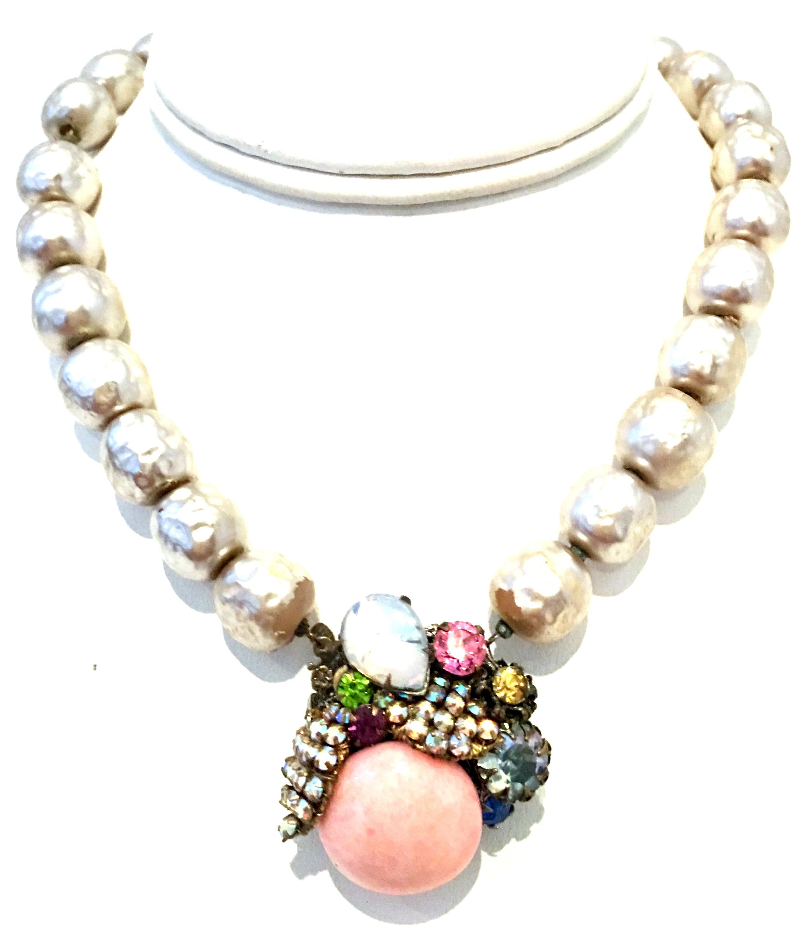 20th Century Miriam Haskell Japanese Pearl and Austrian Crystal Choker ...