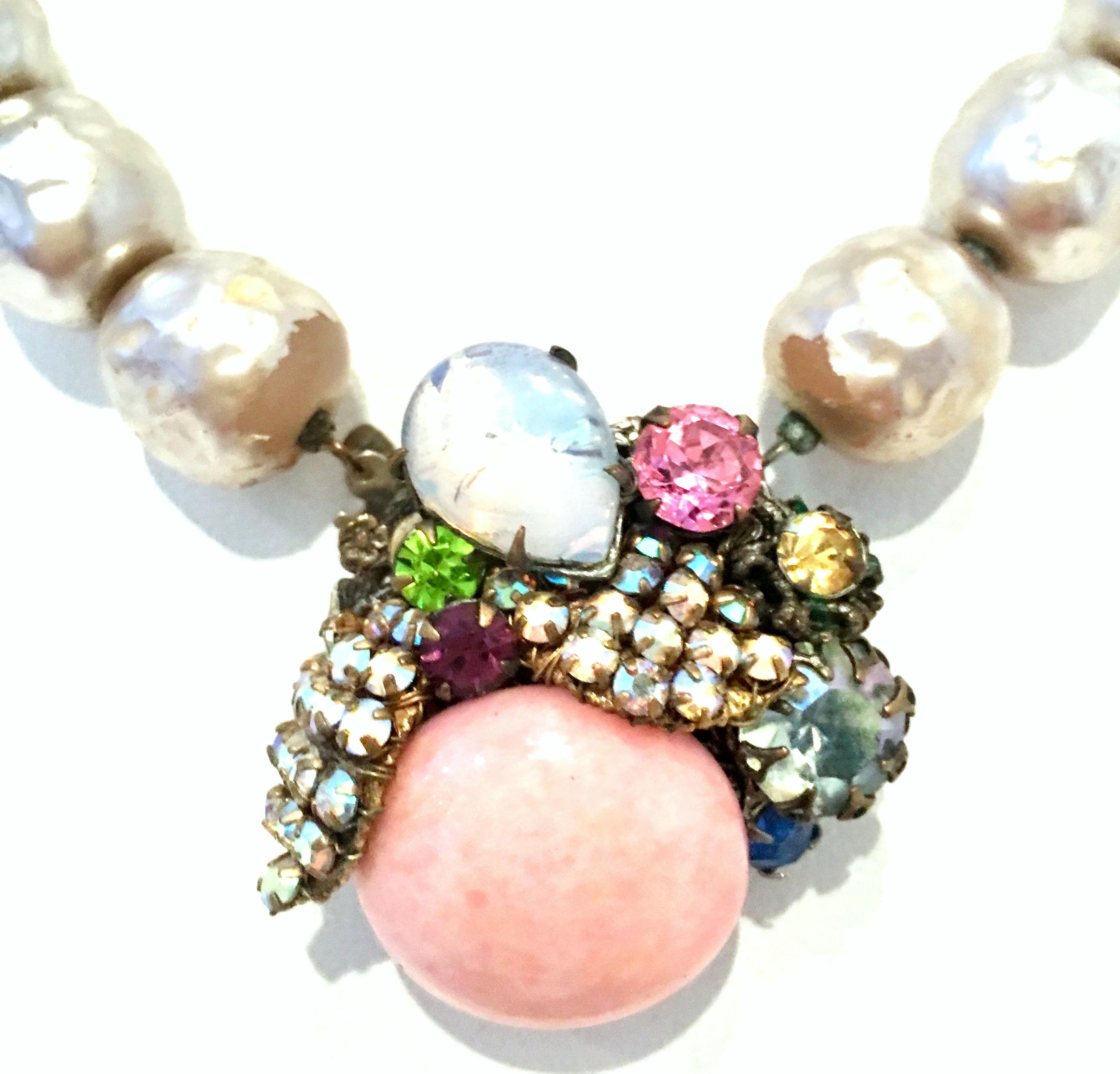 20th Century Miriam Haskell Japanese Pearl and Austrian Crystal Choker ...