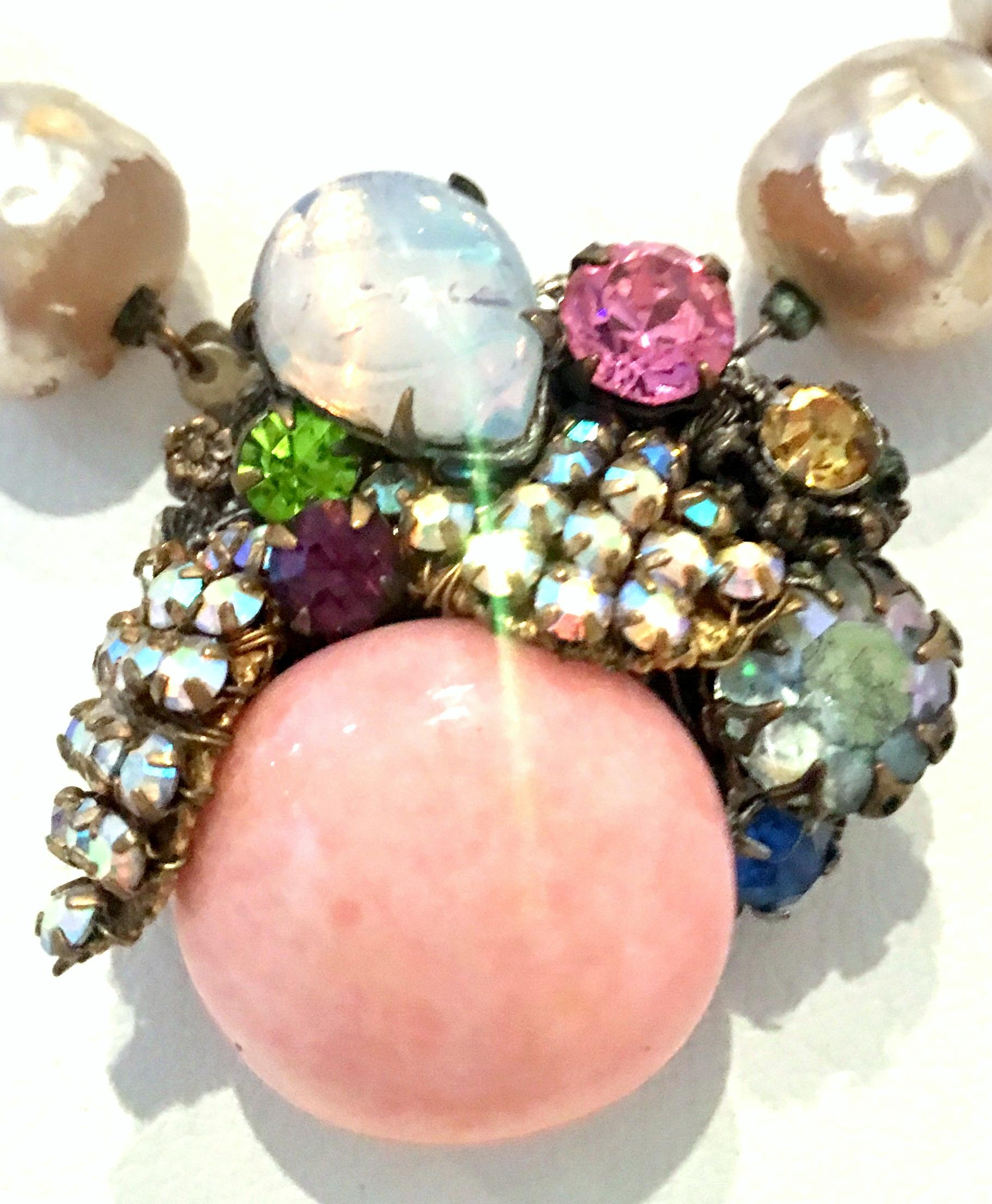20th Century Miriam Haskell Japanese Pearl and Austrian Crystal Choker ...