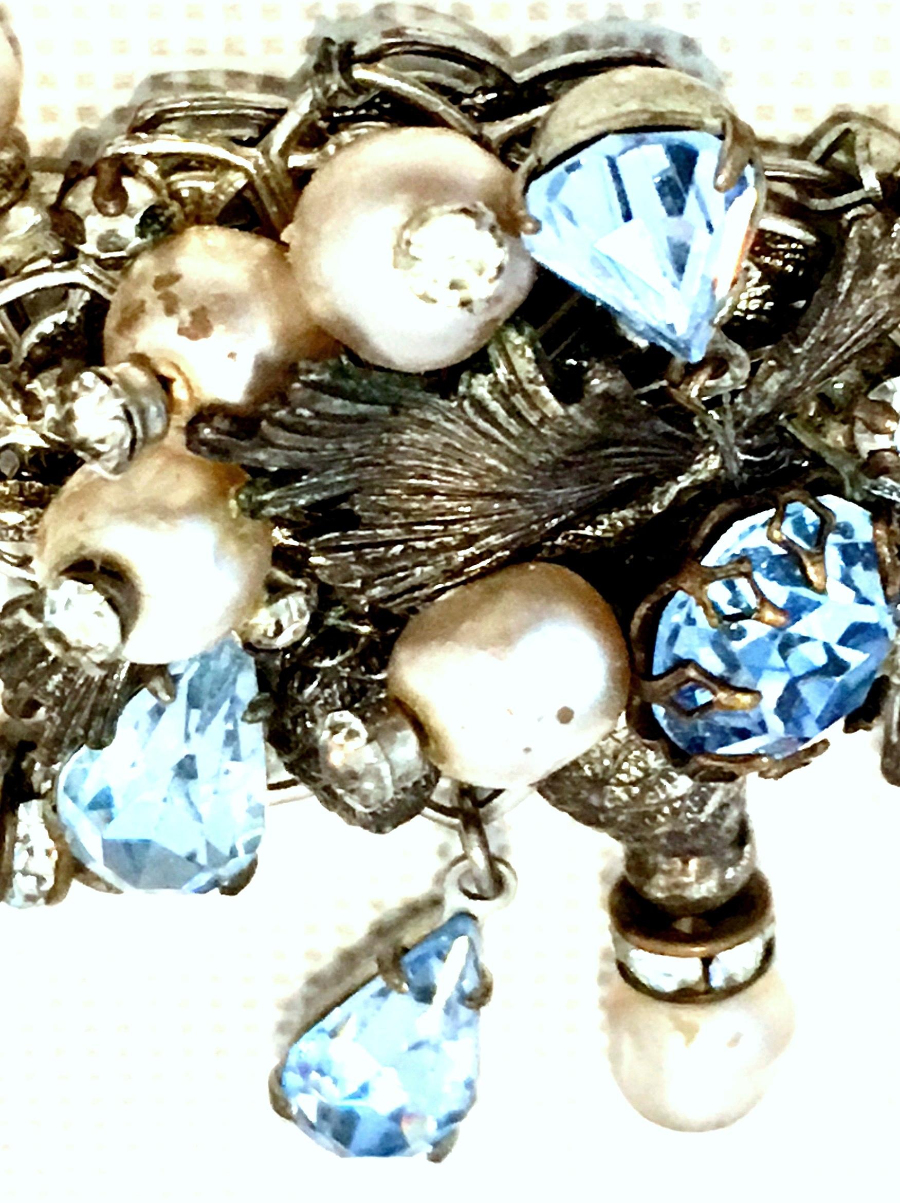 20th Century Miriam Haskell Style Silver, Faux Pearl Bead and Crystal ...