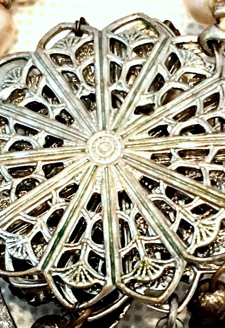 20th Century Miriam Haskell Style Silver, Faux Pearl Bead and Crystal ...