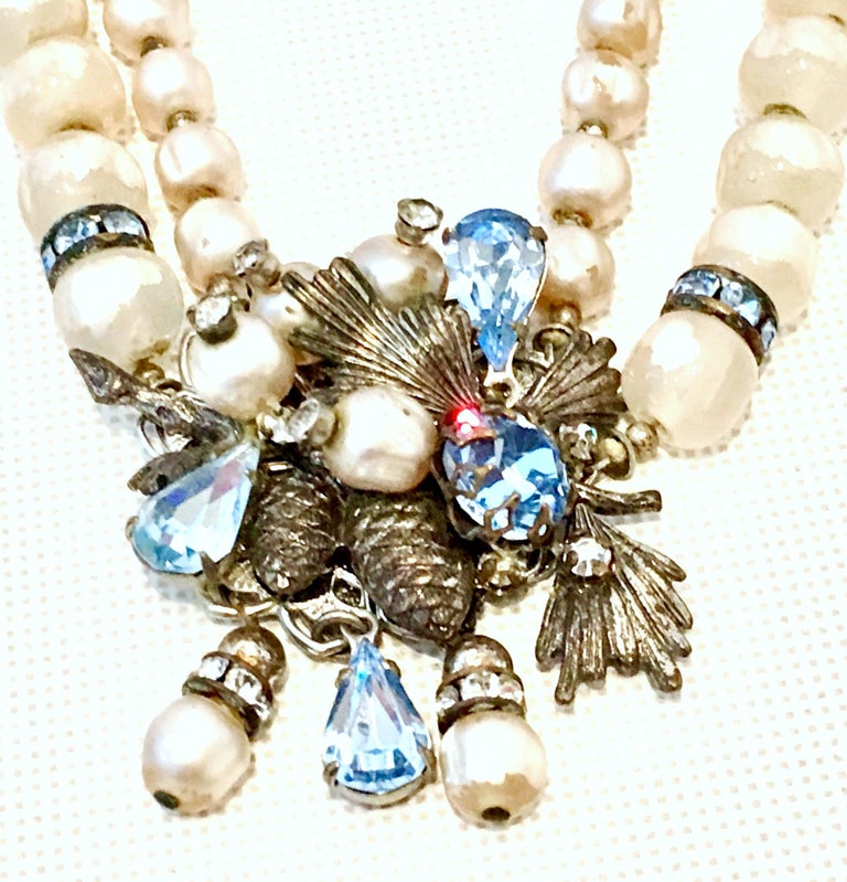 20th Century Miriam Haskell Style Silver, Faux Pearl Bead and Crystal ...