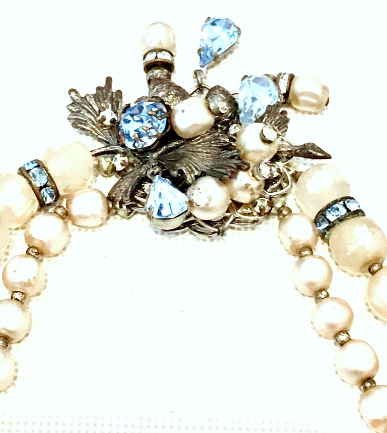 20th Century Miriam Haskell Style Silver, Faux Pearl Bead and Crystal ...