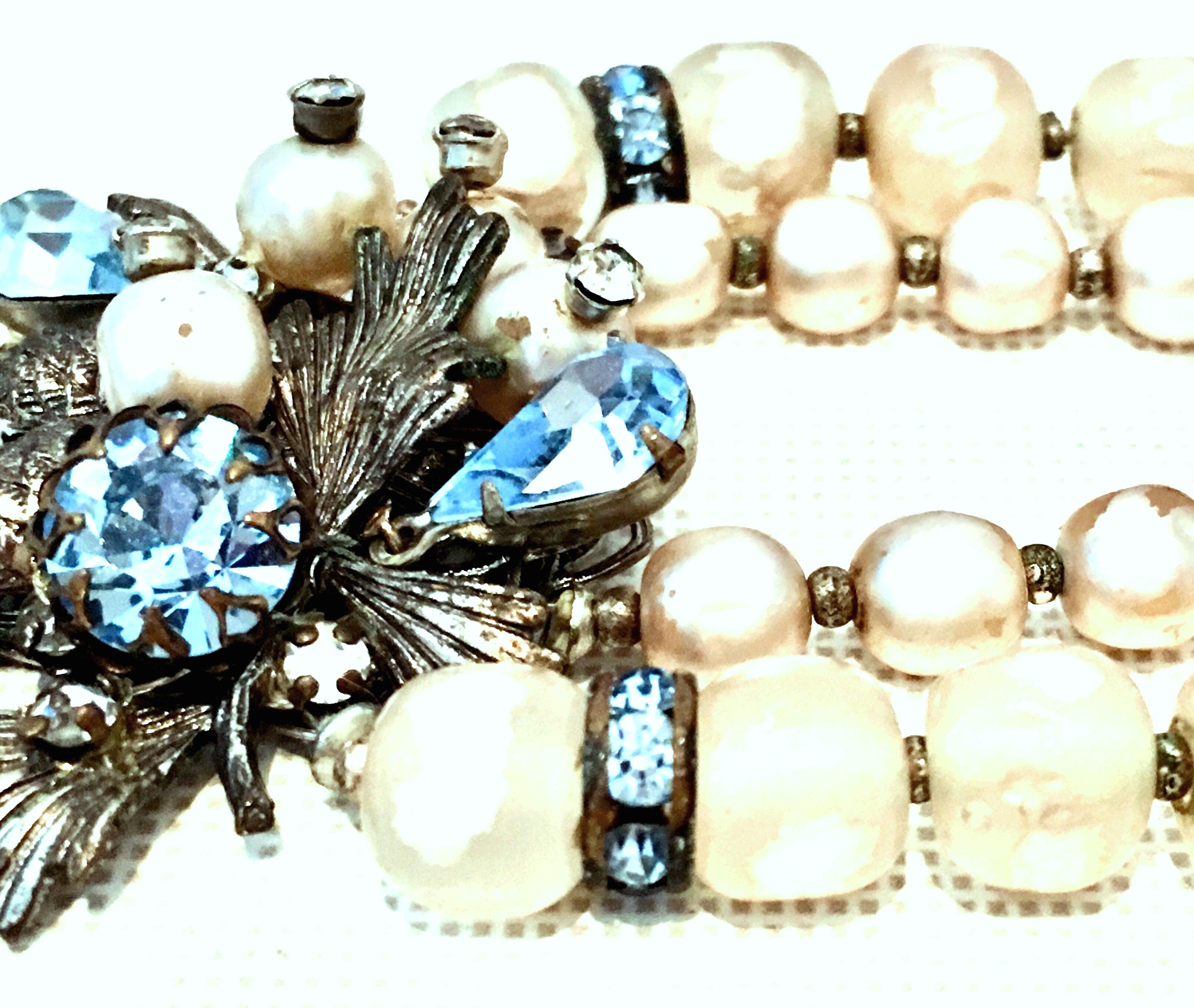20th Century Miriam Haskell Style Silver, Faux Pearl Bead and Crystal ...