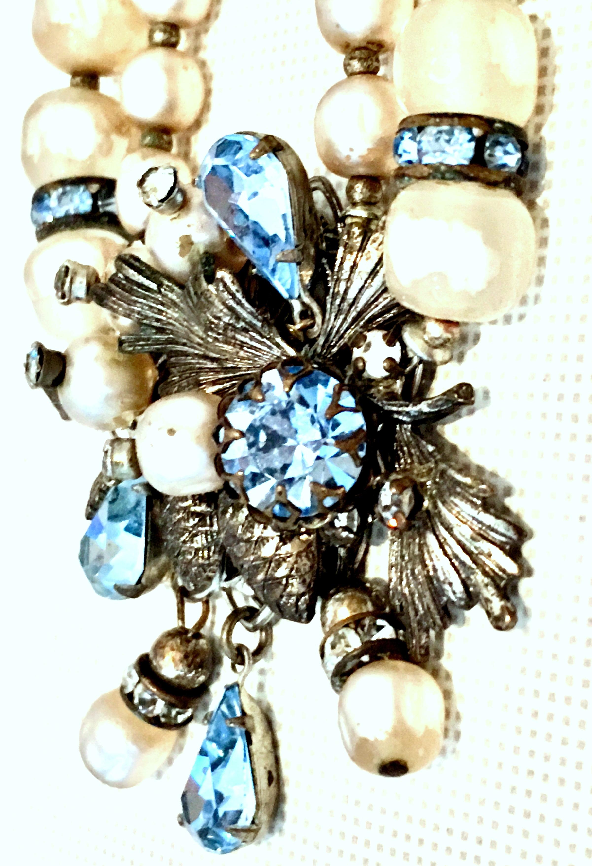 20th Century Miriam Haskell Style Silver, Faux Pearl Bead and Crystal ...