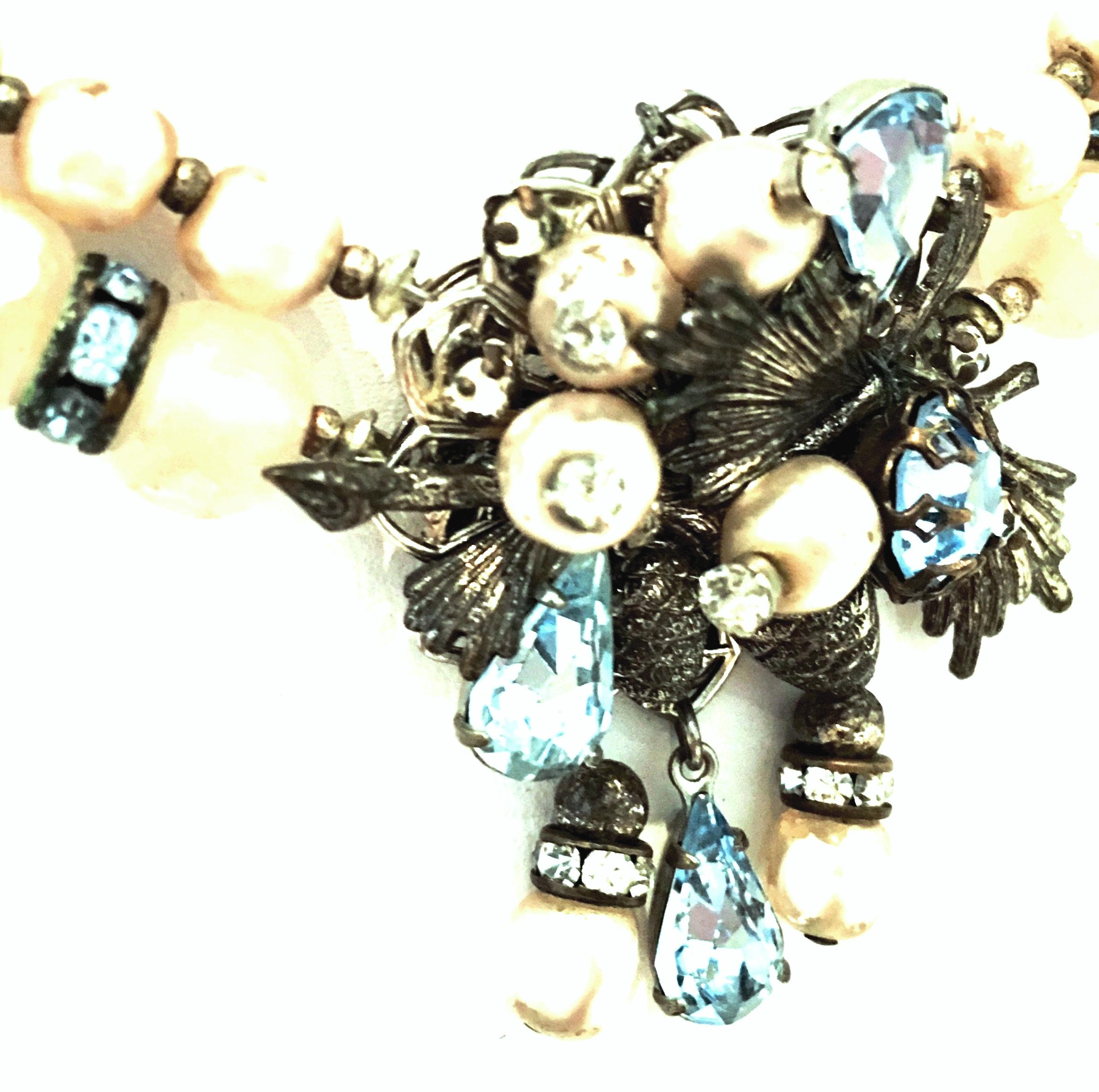 20th Century Miriam Haskell Style Silver, Faux Pearl Bead and Crystal ...