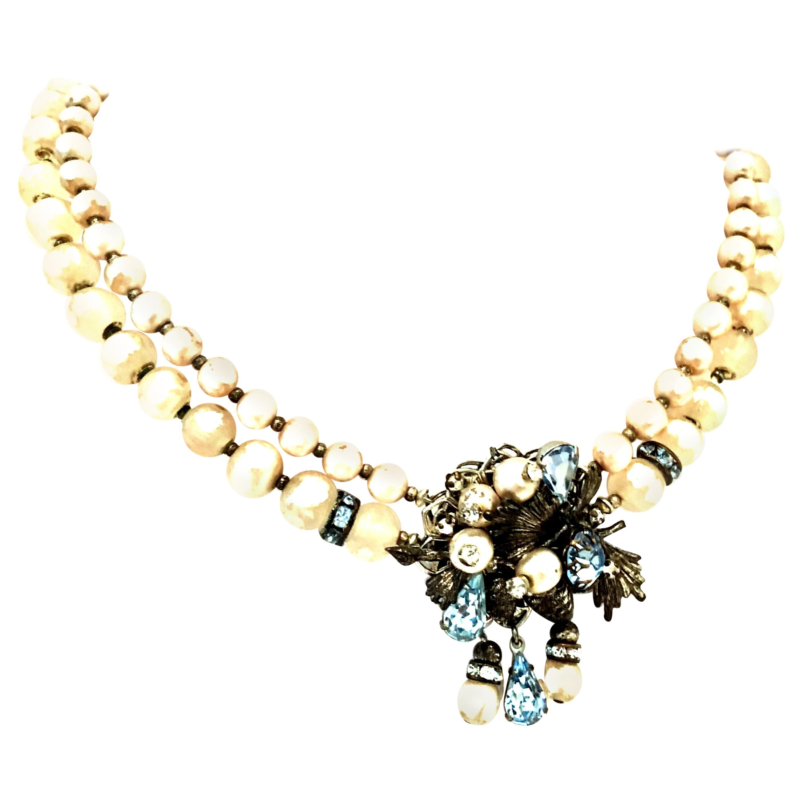 20th Century Miriam Haskell Style Silver, Faux Pearl Bead and Crystal ...