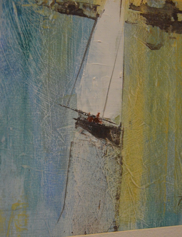 Pat Bowers Seascape Blue, Green and Yellow Mixed-Media Abstract ...