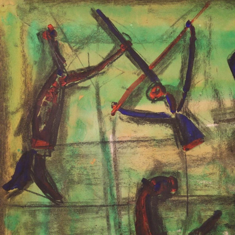 20th Century Mixed Media on Paper Italian Abstract Painting, 1970 For ...