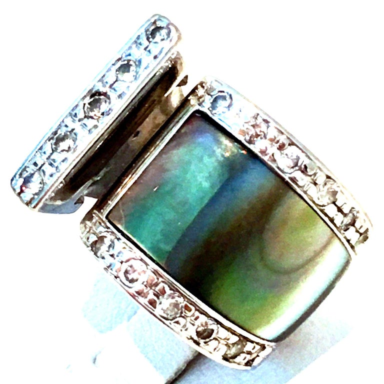 20th Century Modernist Mexican Sterling Silver, Crystal and Abalone ...