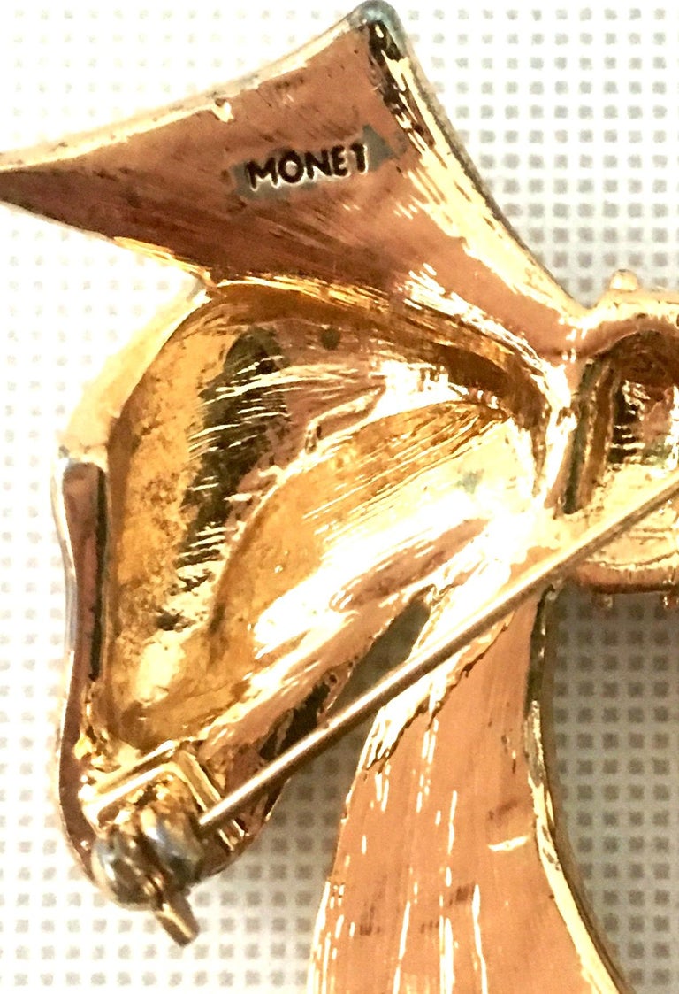 20th Century Monet Gold Enamel and Crystal Dimensional Holiday Bow ...