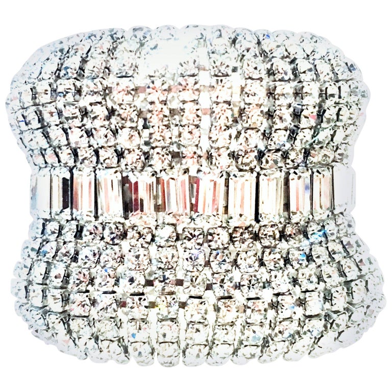 20th Century Monumental 3”Silver and Austrian Crystal Cuff Link ...