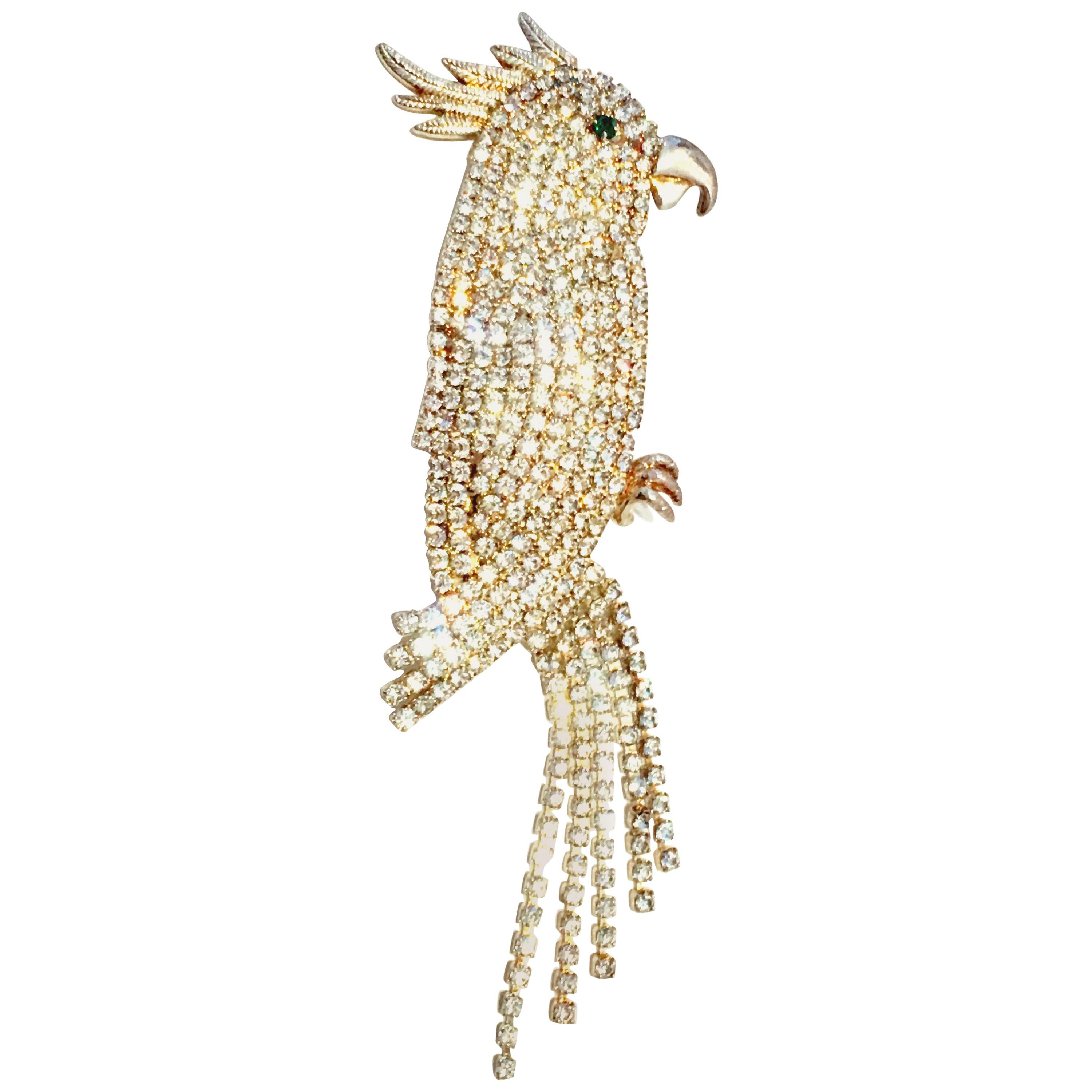 20th Century Monumental Silver Plate and Austrian Crystal Parrot Brooch ...