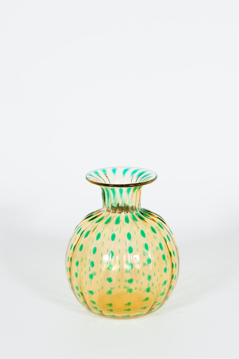 20th Century Murano Glass Round Vase with Green Flecks, Attributed to ...
