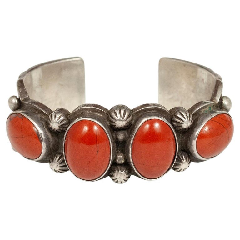 20th Century Navajo Silversmith Sadie Calvin Jasper and Silver Cuff For ...