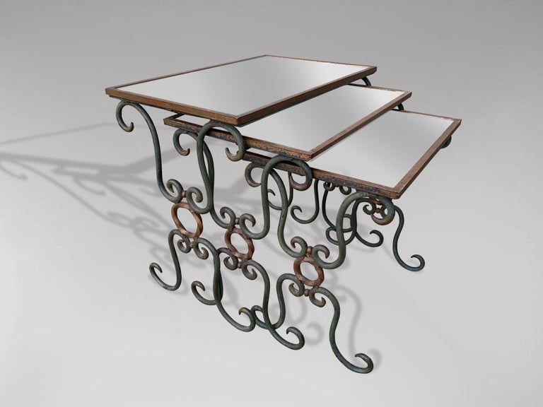 20th Century Nest of 3 Painted Wrought Iron Tables with Mirror Tops For ...