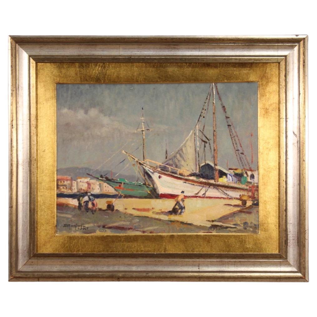 20th Century Oil on Board Italian Seascape Signed Dated Painting, 1967 ...