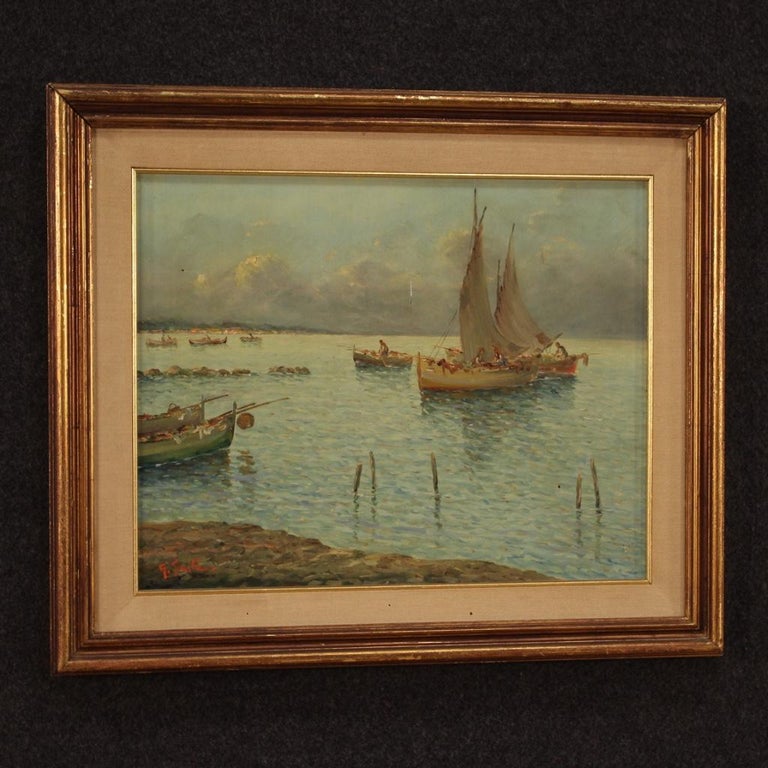 20th Century Oil on Board Italian Seascape Signed Painting, 1960 For ...