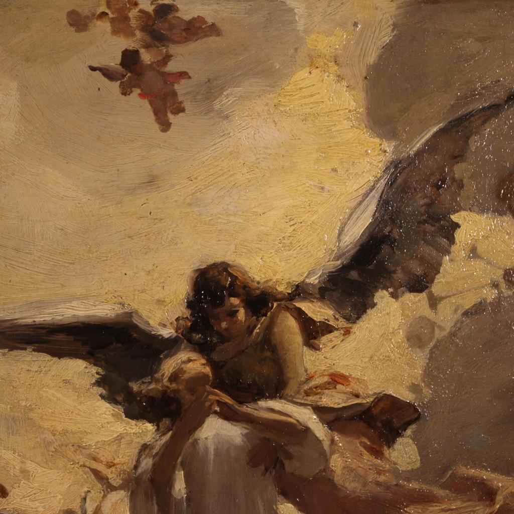 20th Century Oil on Board Italian Signed Viazzi Painting Guardian Angel ...