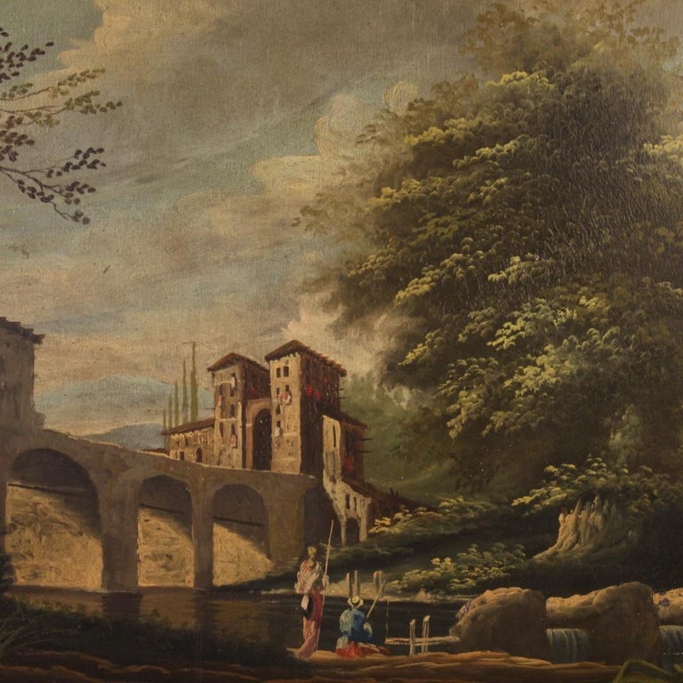 20th Century Oil on Canvas Dutch Landscape Painting with Characters ...