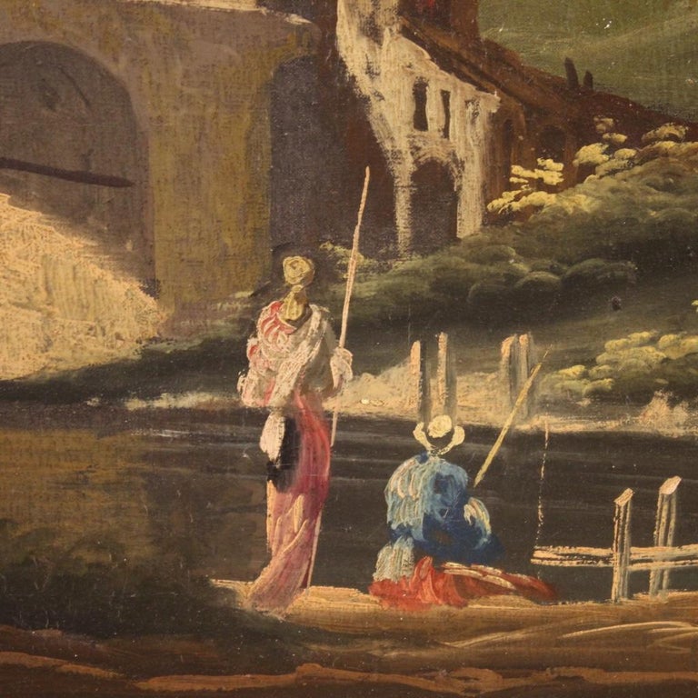 20th Century Oil on Canvas Dutch Landscape Painting with Characters ...