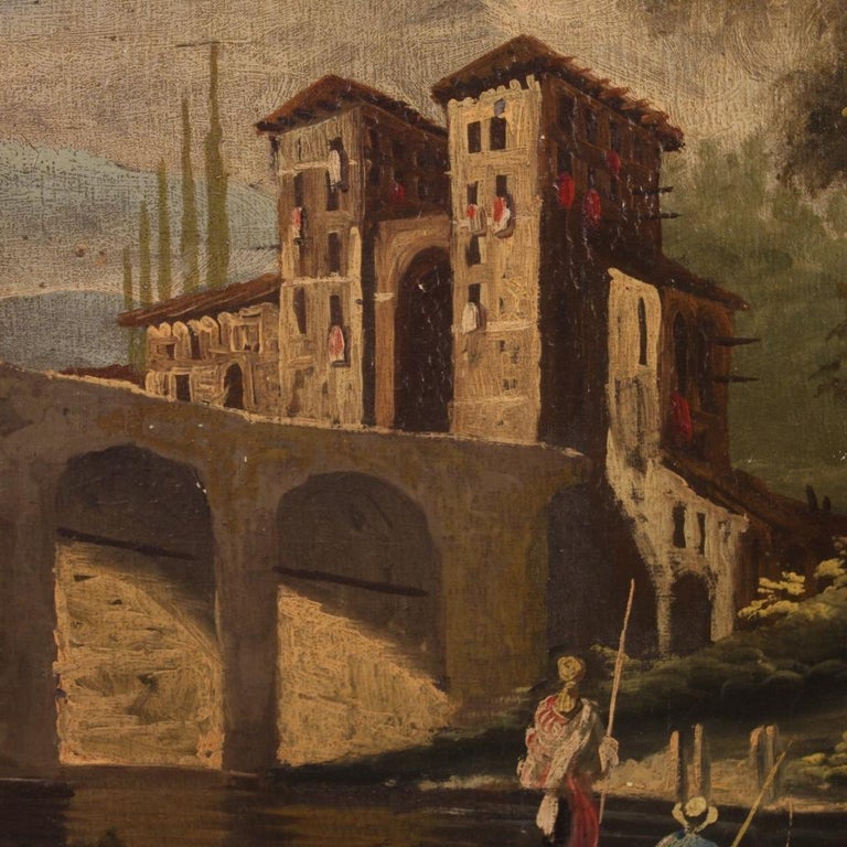 20th Century Oil on Canvas Dutch Landscape Painting with Characters ...