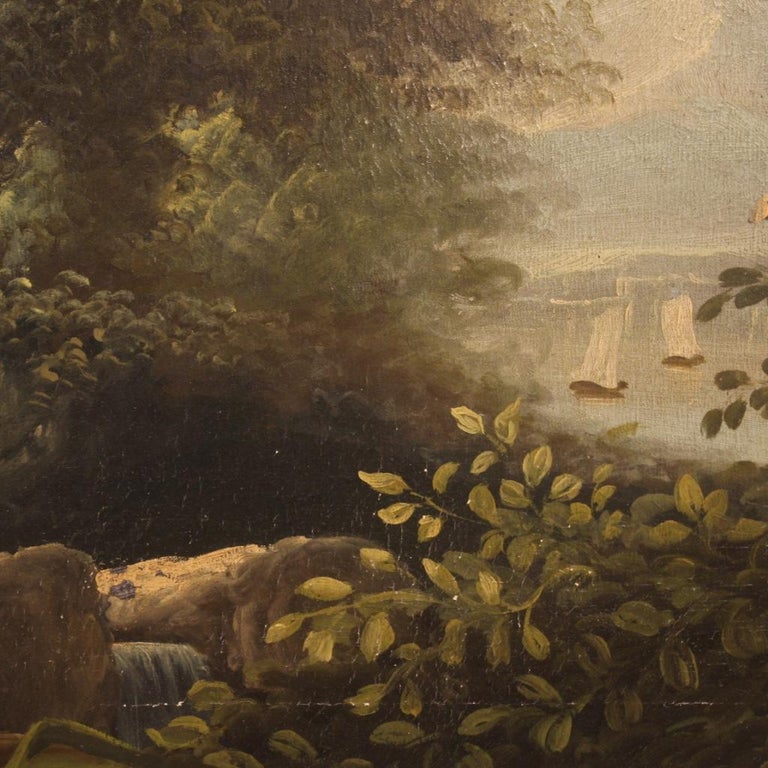 20th Century Oil on Canvas Dutch Landscape Painting with Characters ...
