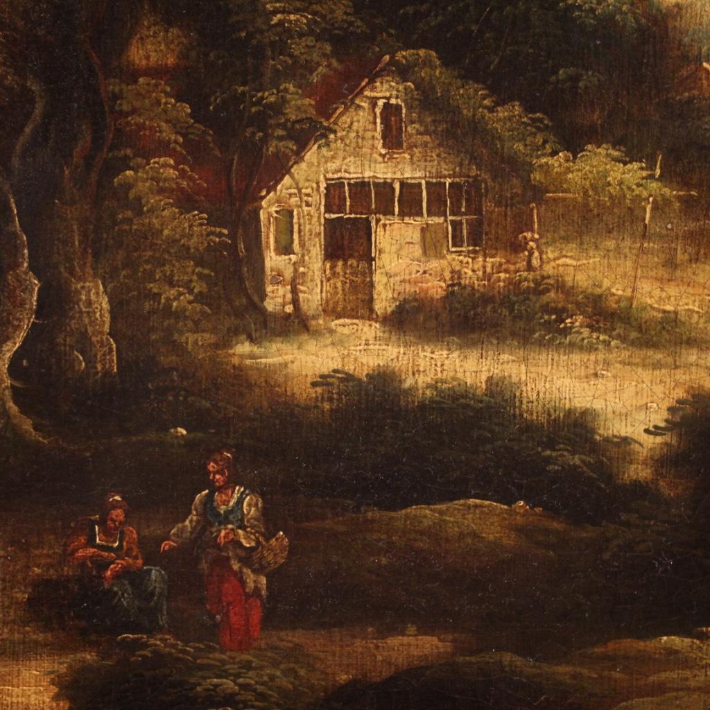 Pintura al óleo sobre lienzo del siglo XX Paisaje bucólico italiano ...