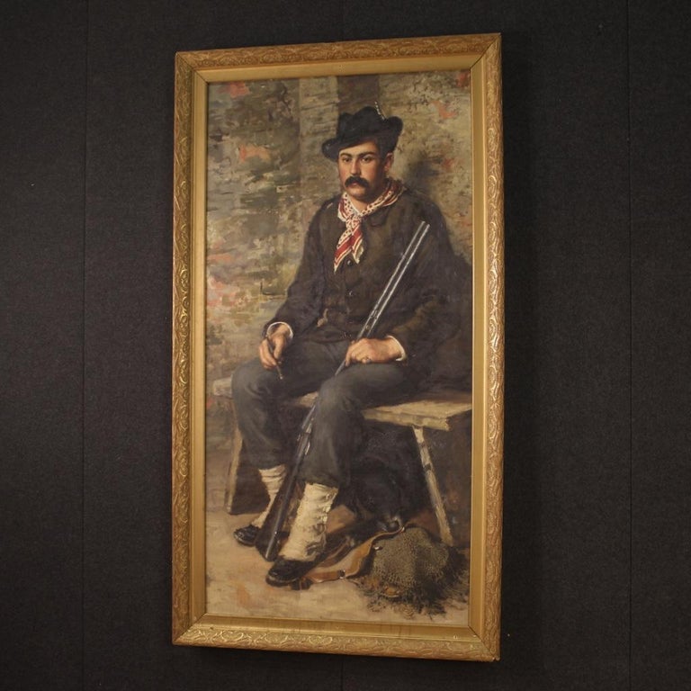 20th Century Oil on Canvas Italian Hunter Portrait Painting, 1920 For ...