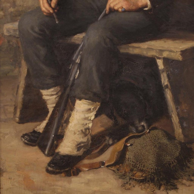 20th Century Oil on Canvas Italian Hunter Portrait Painting, 1920 For ...