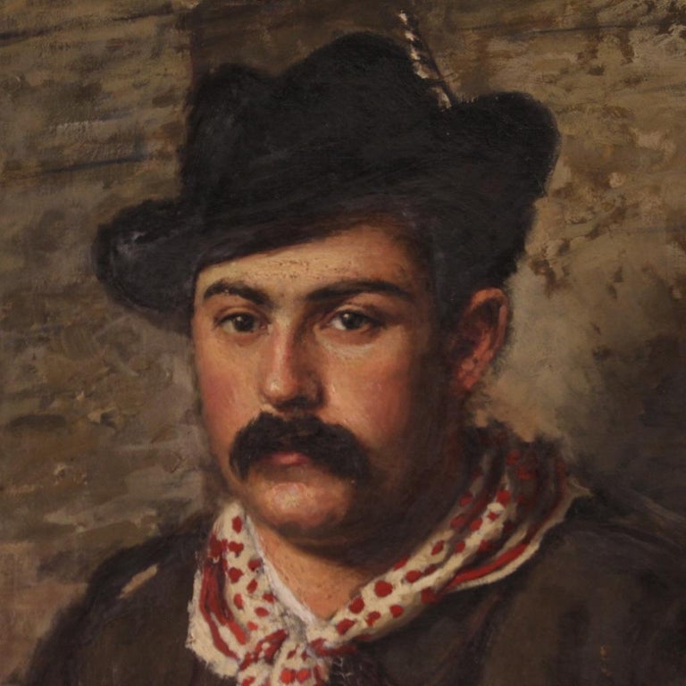 20th Century Oil on Canvas Italian Hunter Portrait Painting, 1920 For ...