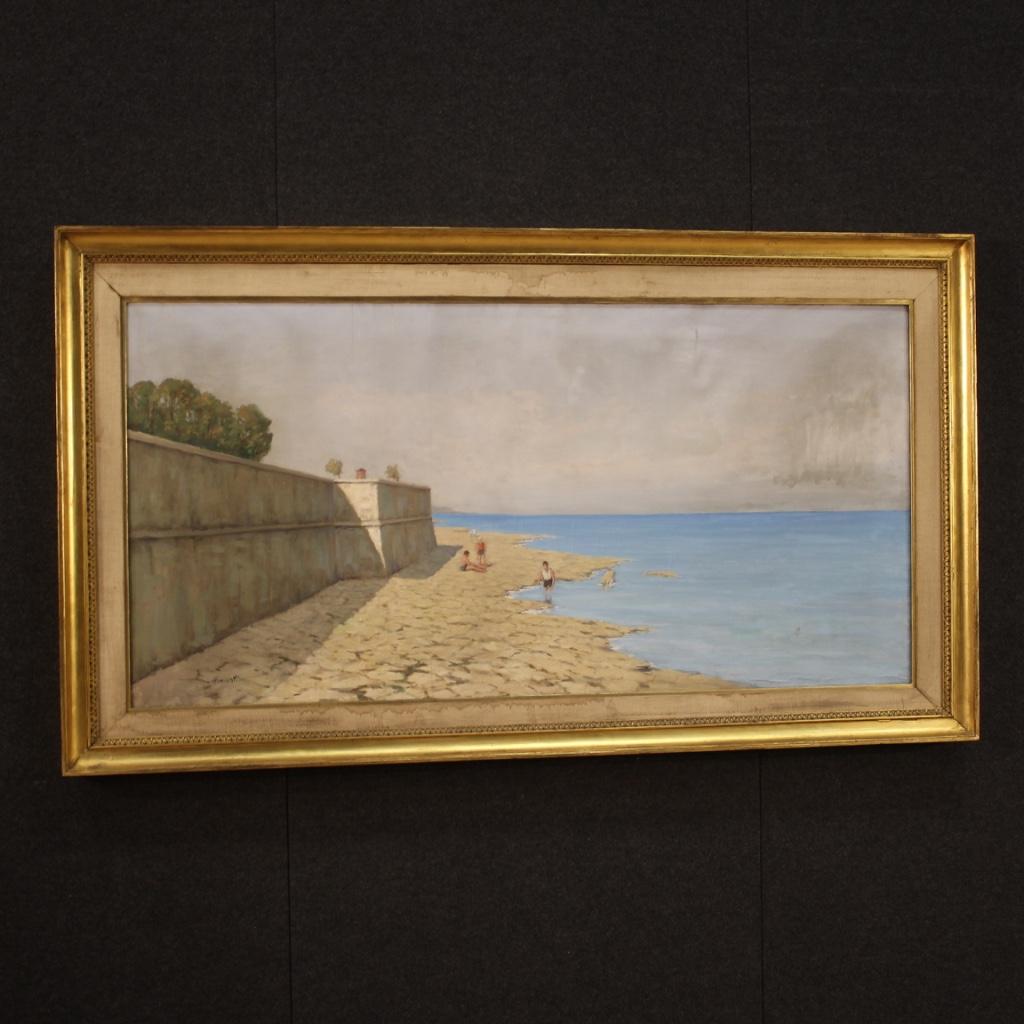 20th Century Oil on Canvas Italian Painting Seascape with Walls, 1930 ...