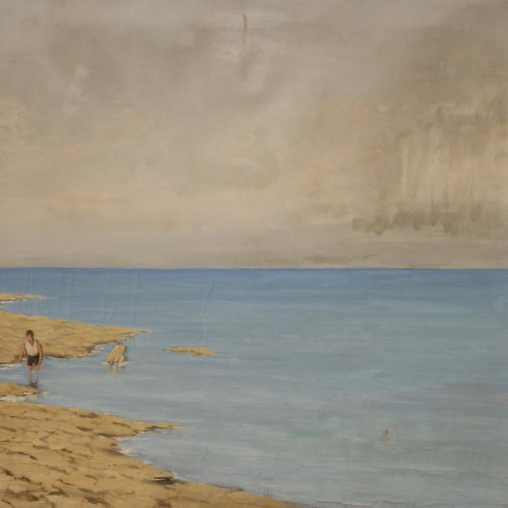 20th Century Oil on Canvas Italian Painting Seascape with Walls, 1930 ...