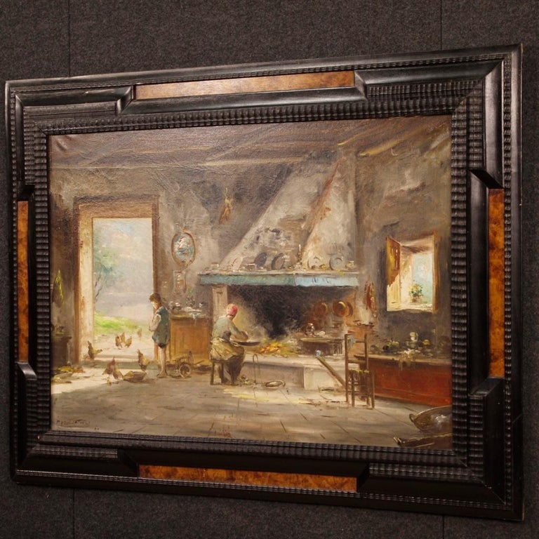 20th Century Oil on Canvas Italian Signed Interior Scene Painting, 1950 ...