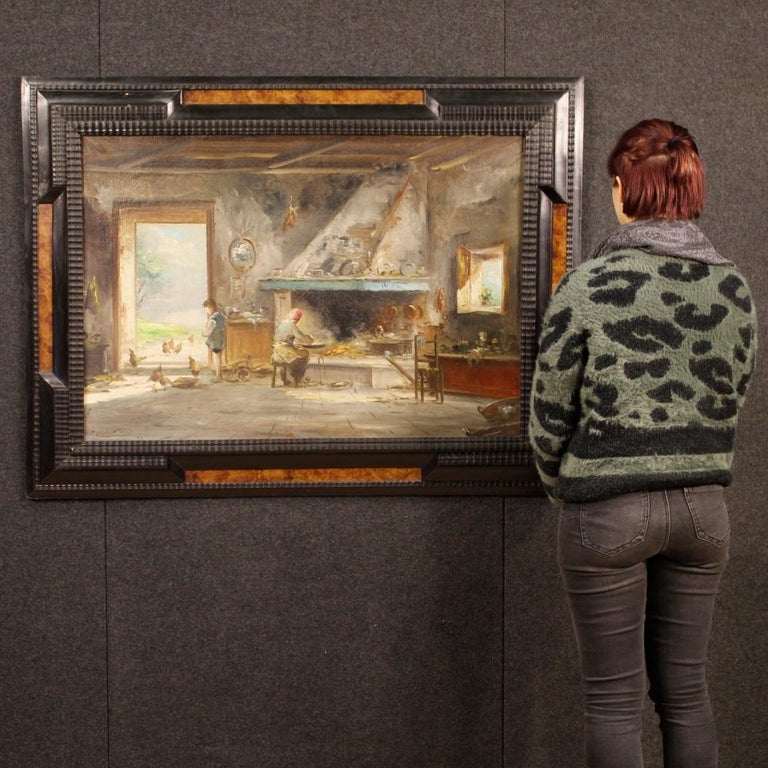 20th Century Oil on Canvas Italian Signed Interior Scene Painting, 1950 ...
