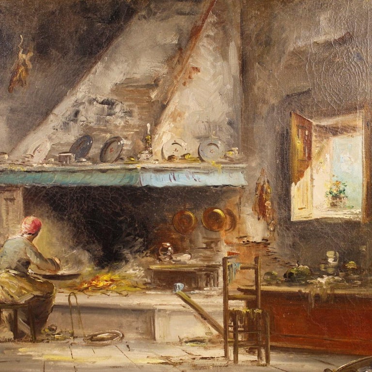 20th Century Oil on Canvas Italian Signed Interior Scene Painting, 1950 ...