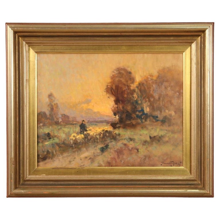 20th Century Oil on Cardboard Italian Signed Landscape Painting, 1930 ...