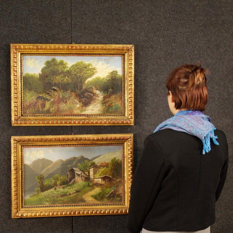 Pair of 20th Century Oil on Cardboard Italian Signed Landscape ...