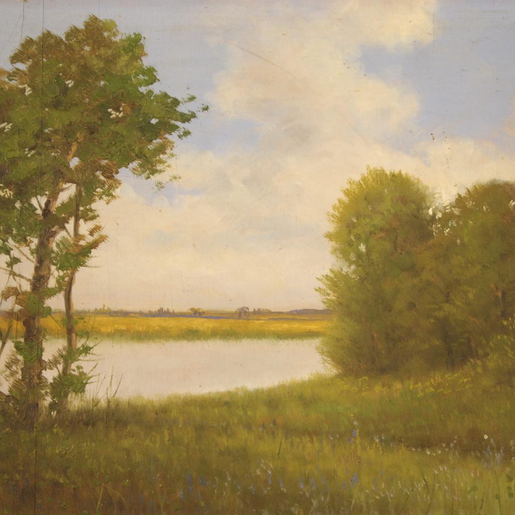 20th Century Oil on Panel Italian Signed Countryside Landscape Painting ...