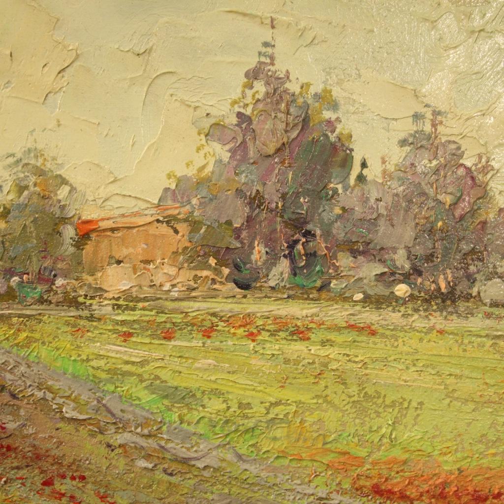 20th Century Oil on Panel Italian Signed Painting Landscape with ...