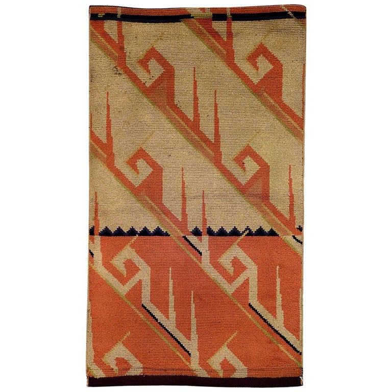 20th Century Orange White in Wool France European Art Deco Rug, 1920 ...