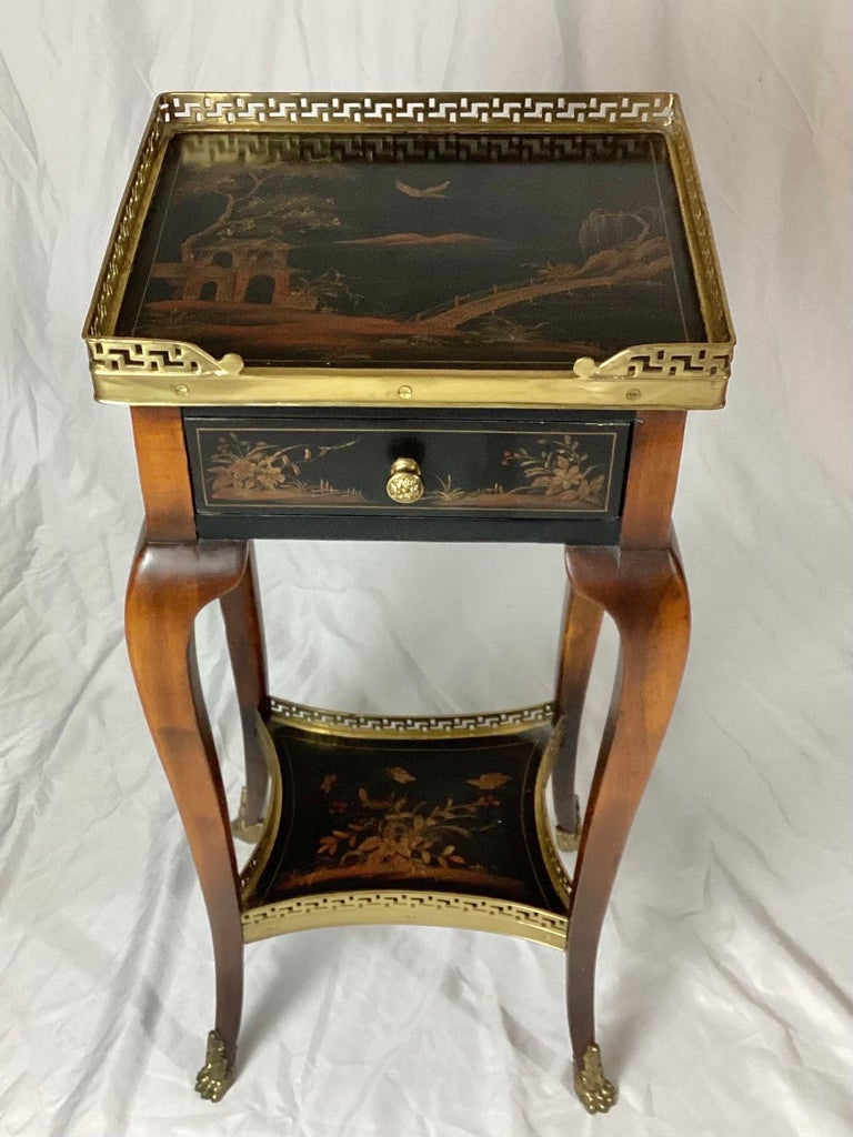 20th Century Oriental Decorated One Drawer Stand with Brass Gallery For ...