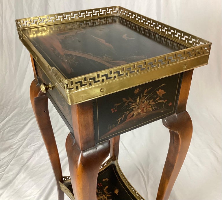 20th Century Oriental Decorated One Drawer Stand with Brass Gallery For ...